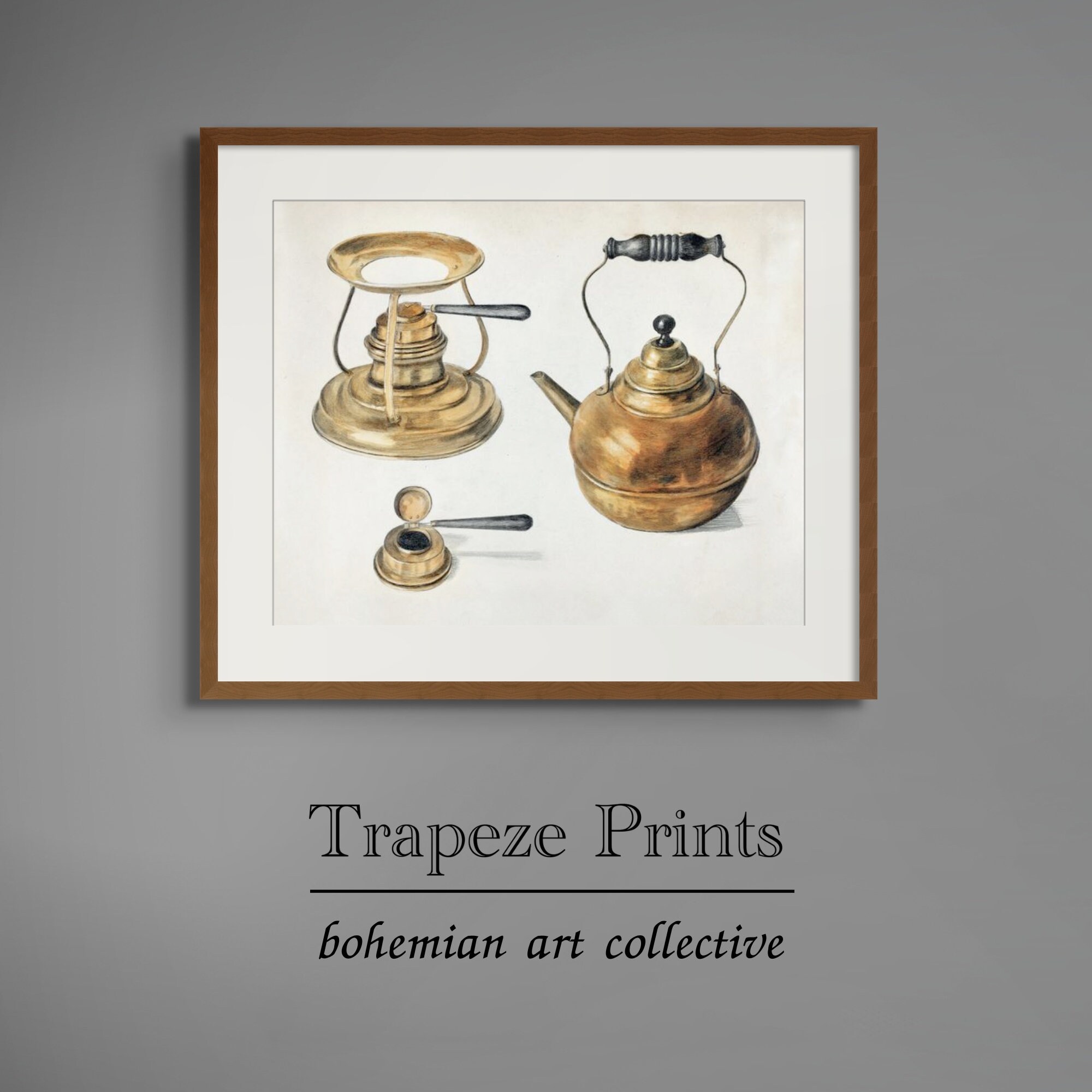 Vintage Tea Kettle Drawing Print | Farmhouse Still Life Country ...