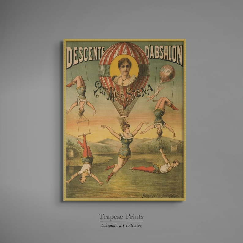 Vintage Circus Poster Downloadable Wall Art | Antique Trapeze Acrobat ...