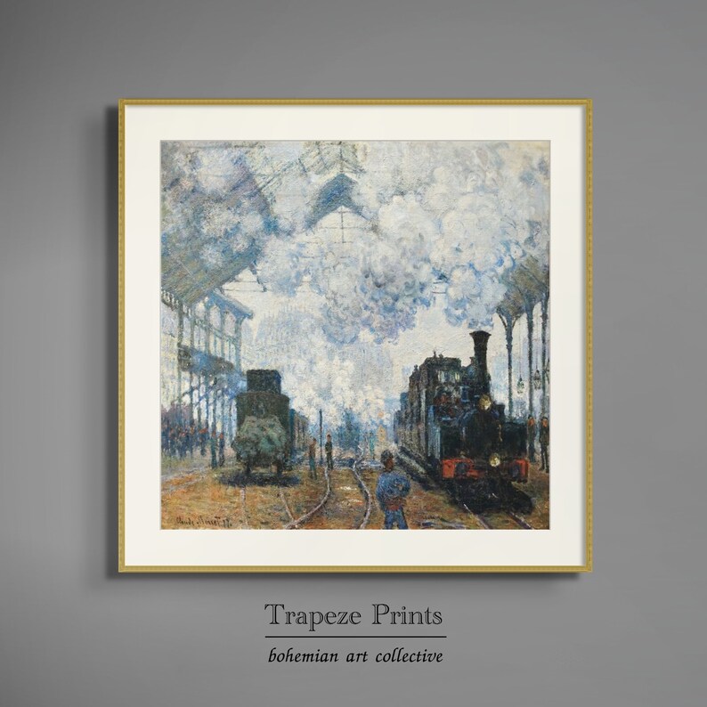 Vintage Impressionist Industrial Print | Antique 1800s Train Painting ...