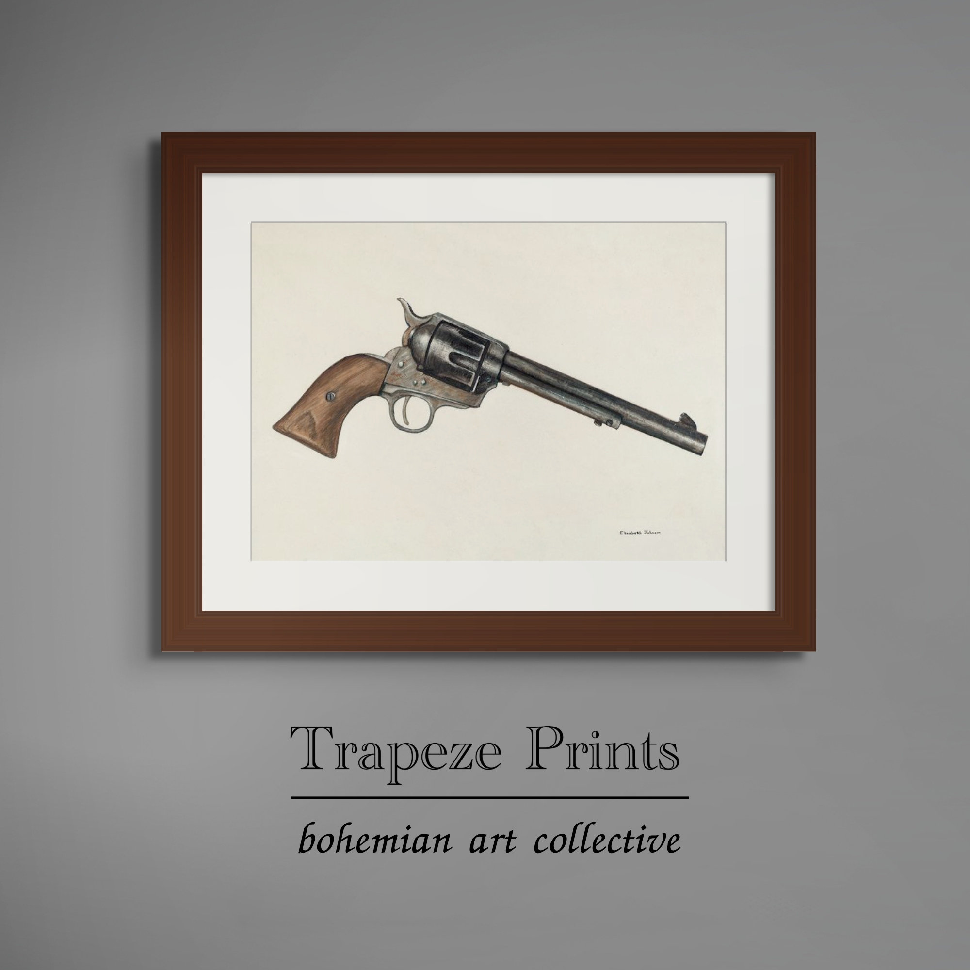 Vintage 1940s Revolver Wall Art | Gun Sketch Painting | PRINTABLE ...