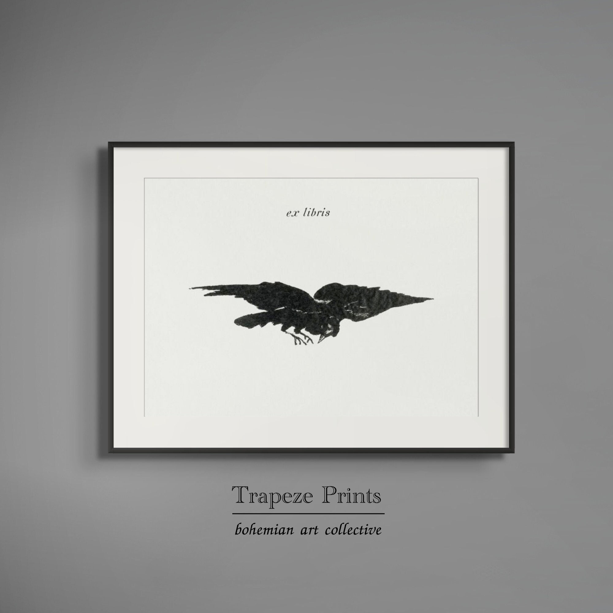 Printable Vintage Raven Drawing | Antique 1800s Ex Libris Crow Wall Art ...