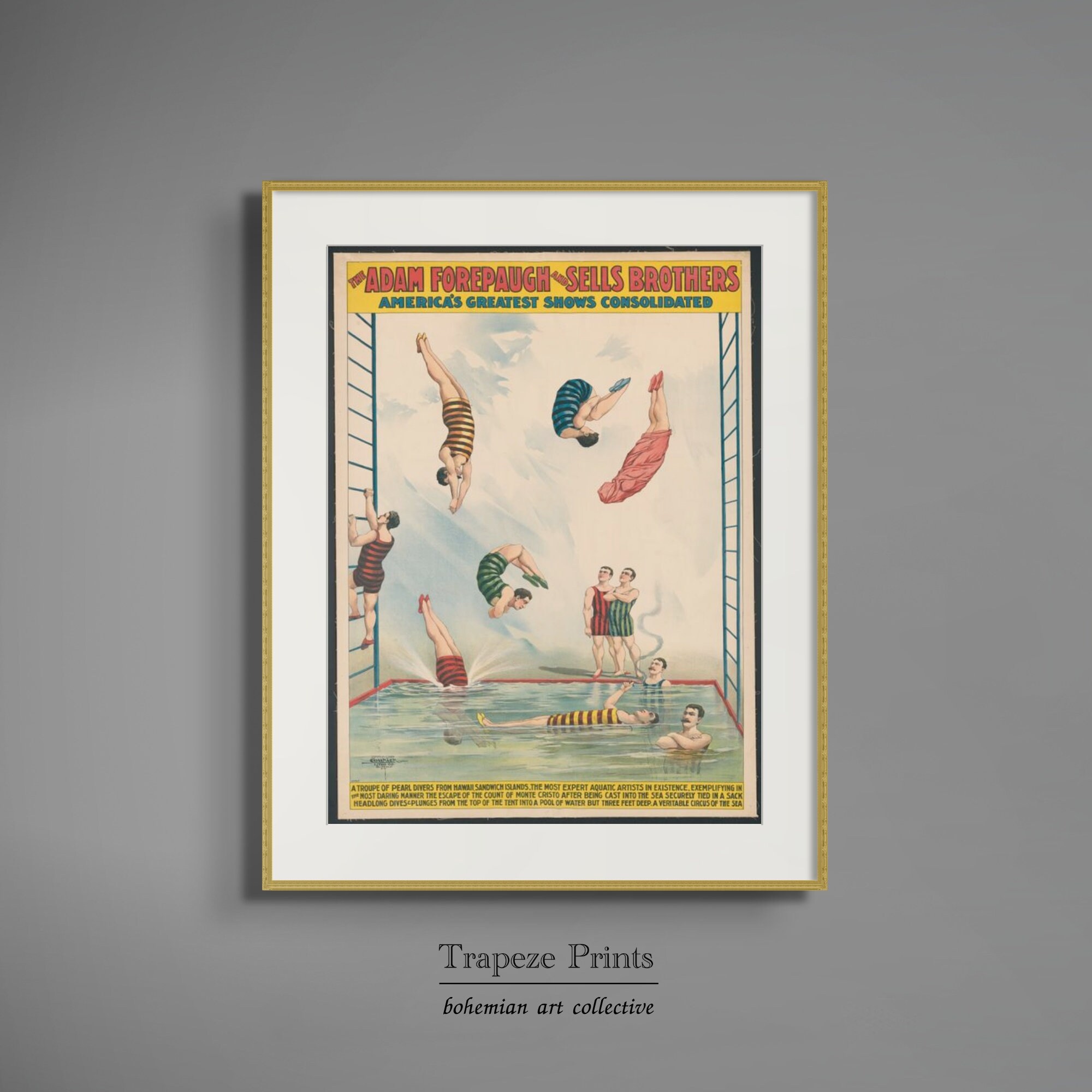 Vintage Circus Poster Downloadable Wall Art | Antique Men Male Divers ...