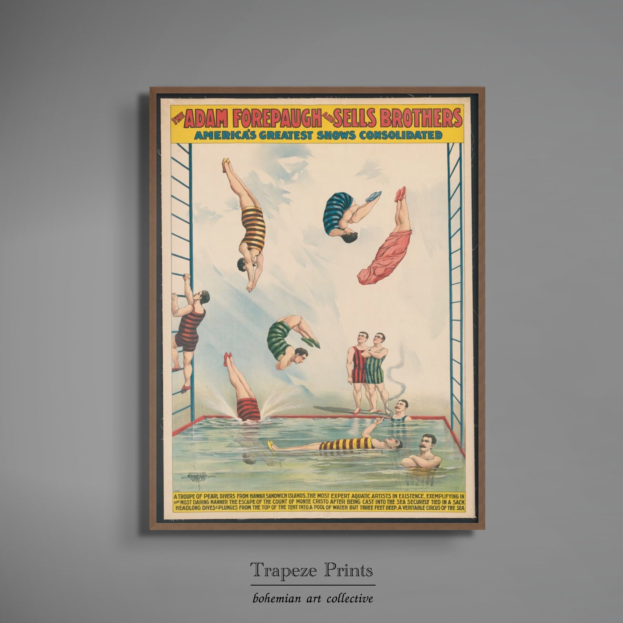 Vintage Circus Poster Downloadable Wall Art | Antique Men Male Divers ...