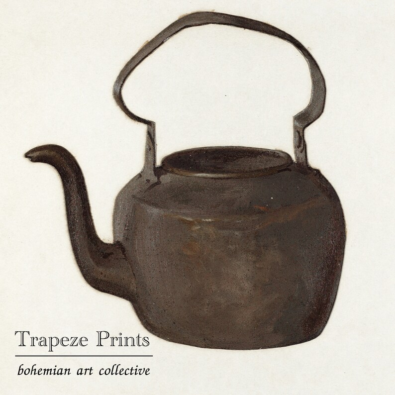 Printable Vintage Tea Pot Drawing 1930s Neutral Kettle - Etsy