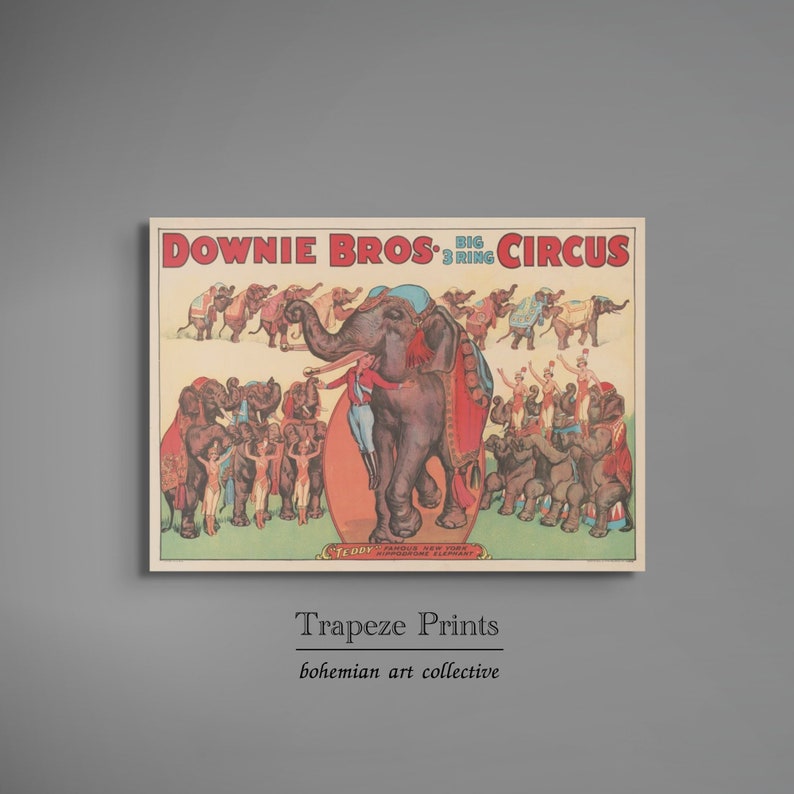 Vintage Circus Poster Elephant Downloadable Wall Art - Etsy