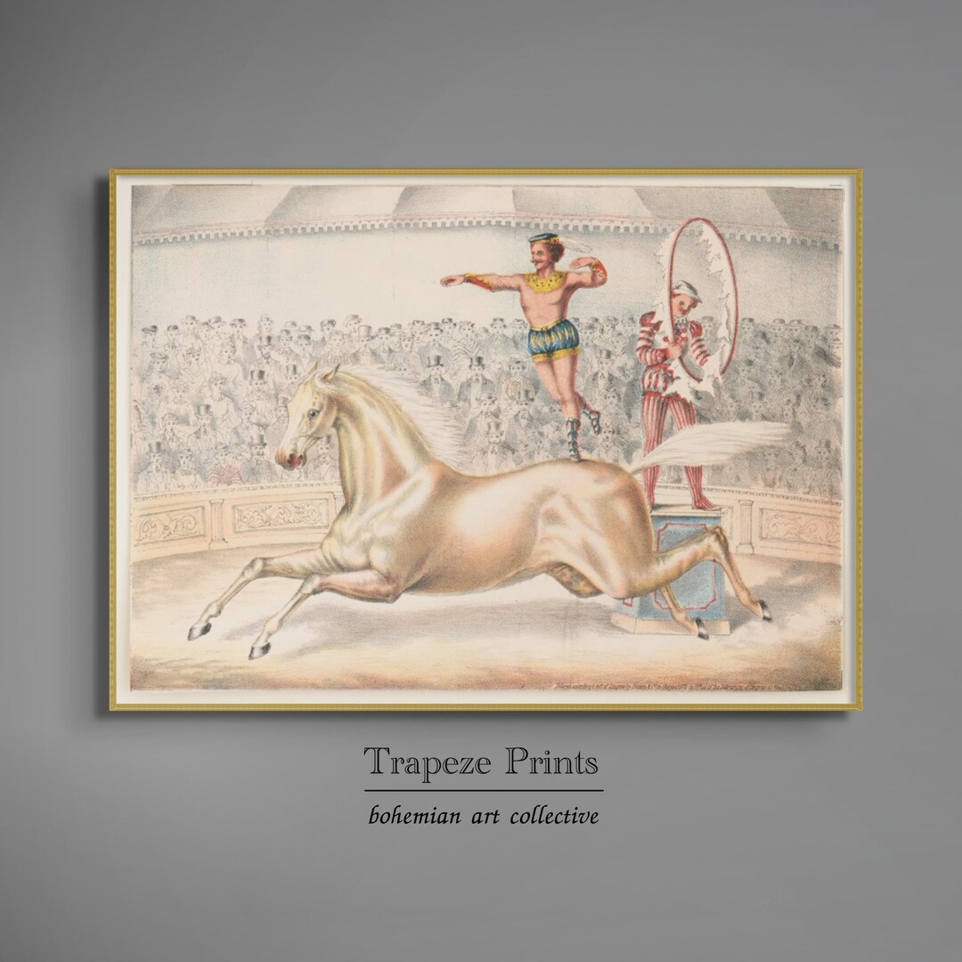 Printable Vintage Circus Horse Acrobats Painting | Wall Art | Trapeze Vintage Prints Shop ...