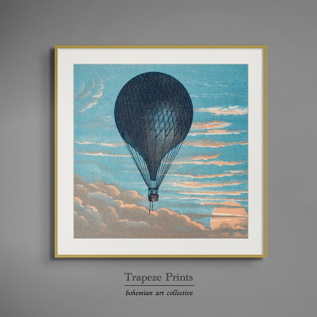 Vintage Air Balloon Square Print | Antique 1800s Bohemian Carnival ...