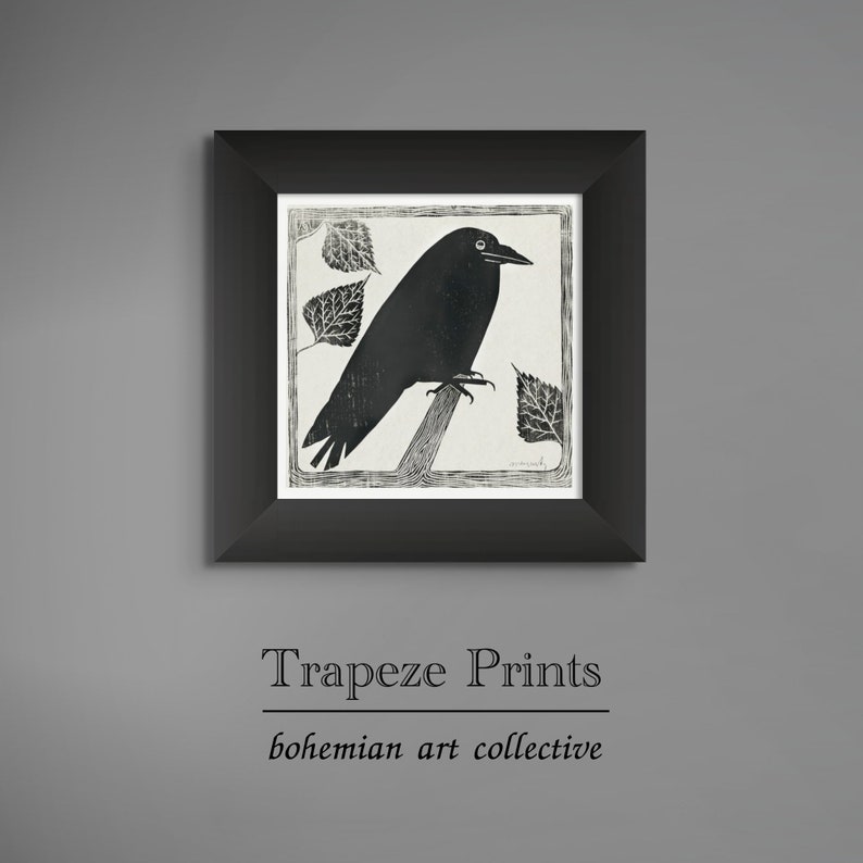 Printable Crow Black & White Lithograph Print | Vintage Raven Wall Art ...