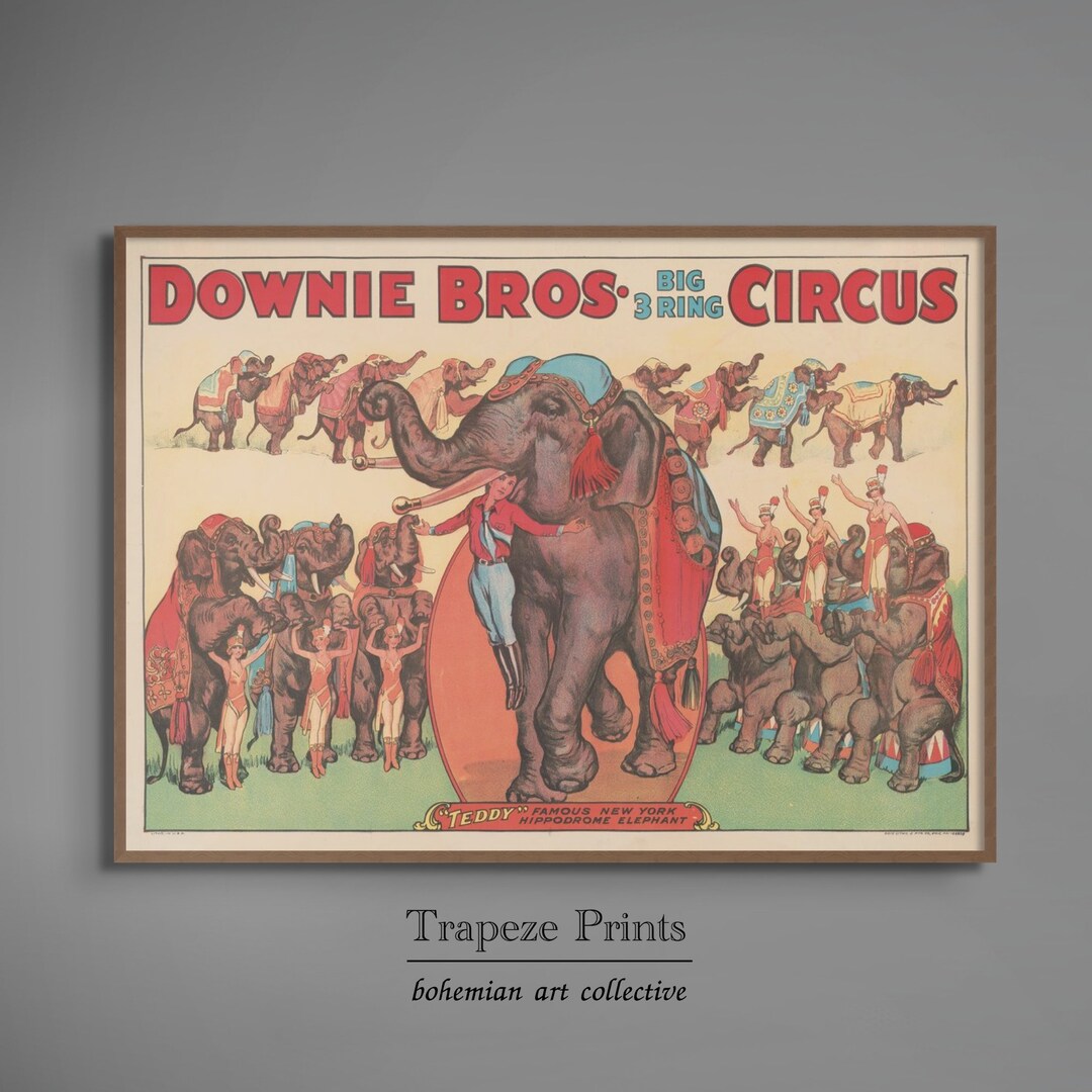 Vintage Circus Poster Elephant Downloadable Wall Art | Elephants ...