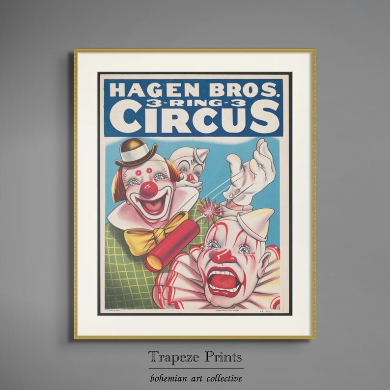 Vintage Circus Poster Drawing | Antique Carnival Clown Advertisement ...