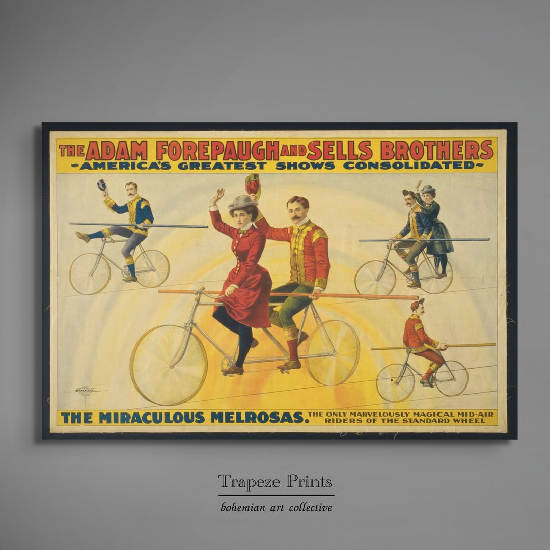 Vintage Circus Bicycle Poster Downloadable Wall Art | Antique Carnival ...