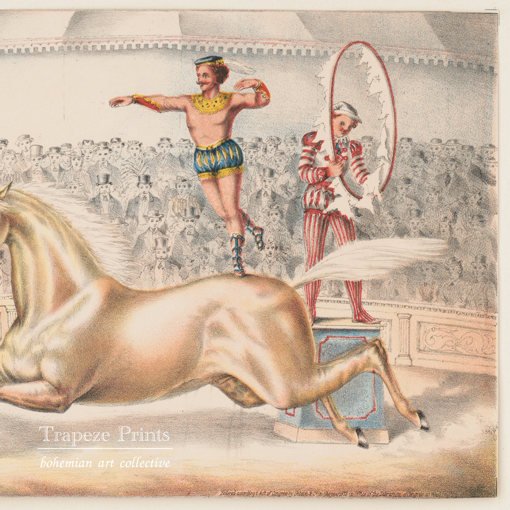 Printable Vintage Circus Horse Acrobats Painting Wall Art Trapeze ...