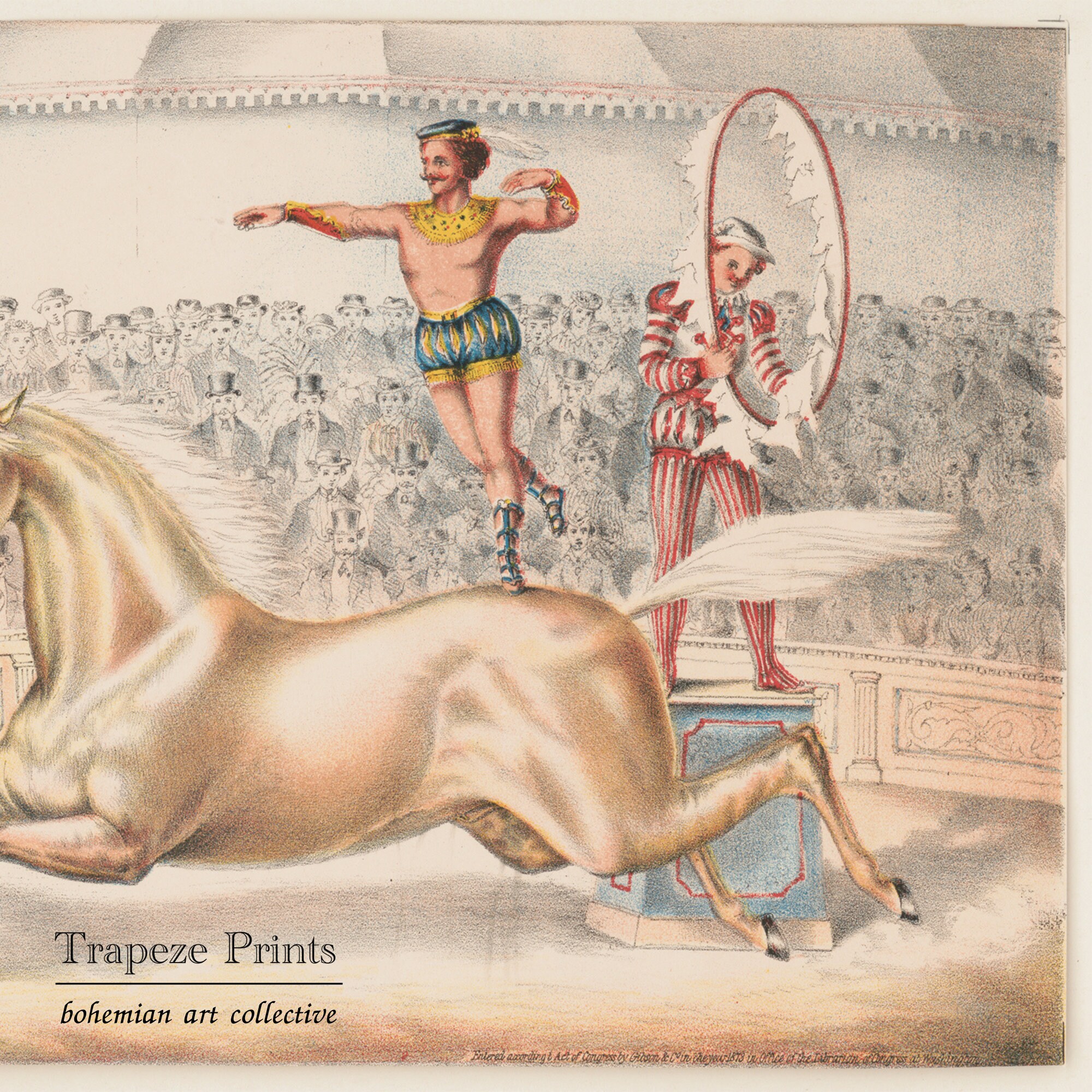 Printable Vintage Circus Horse Acrobats Painting Wall Art Trapeze Vintage Prints Shop ...