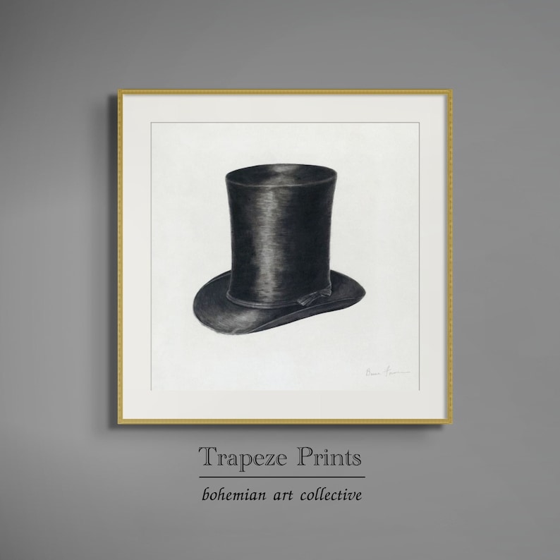 Printable Vintage Top Hat Drawing | Wall Art Magician Sketch | Trapeze ...