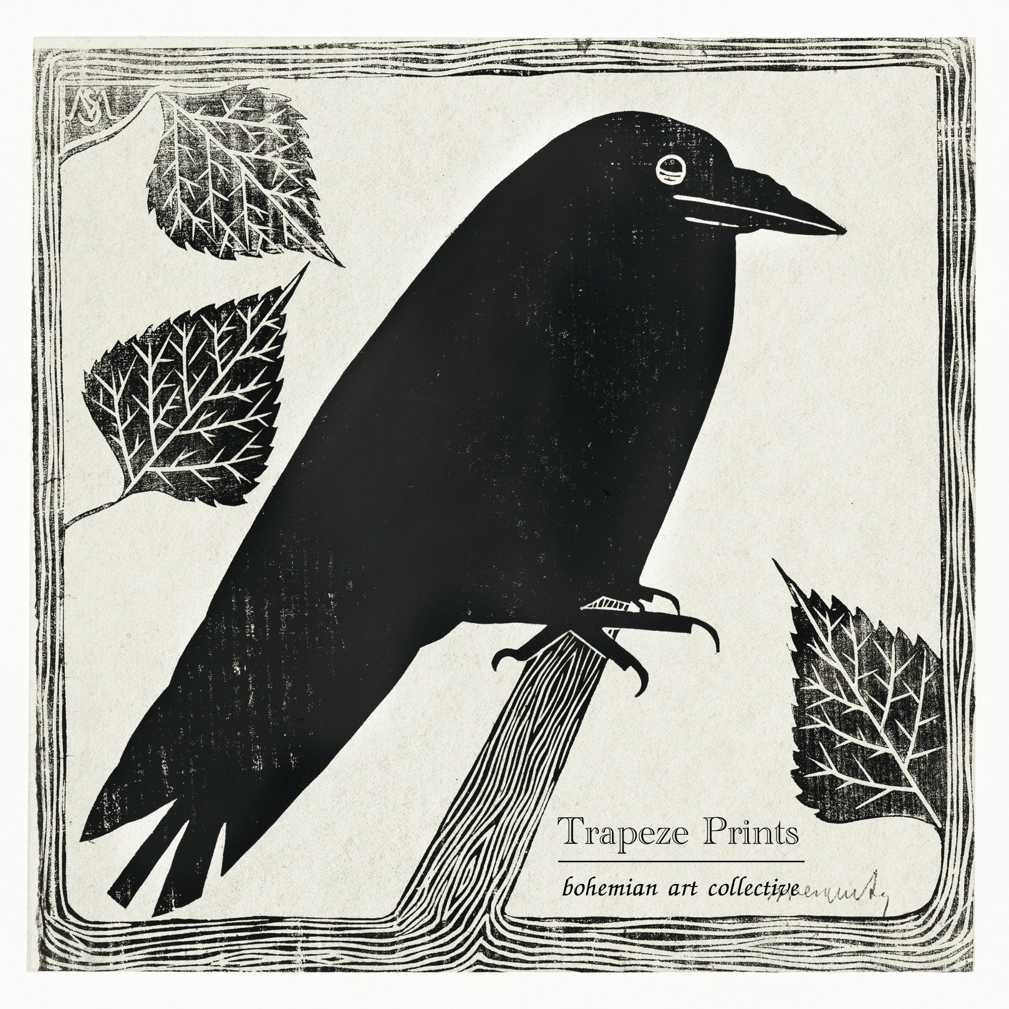 Printable Crow Black & White Lithograph Print | Vintage Raven Wall Art ...