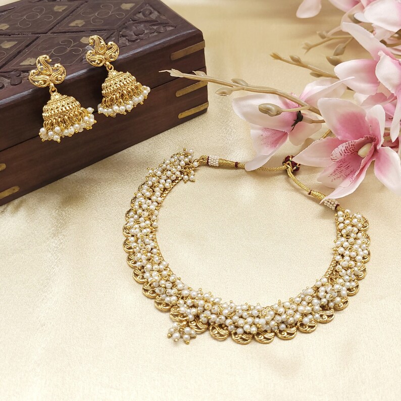 Cluster Pearls / Gold Beaded Indian Jewelry Set / Festive - Etsy