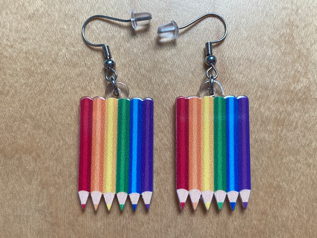 Colored Pencils Earrings Rainbow Traditional Art Stationary Supplies ...
