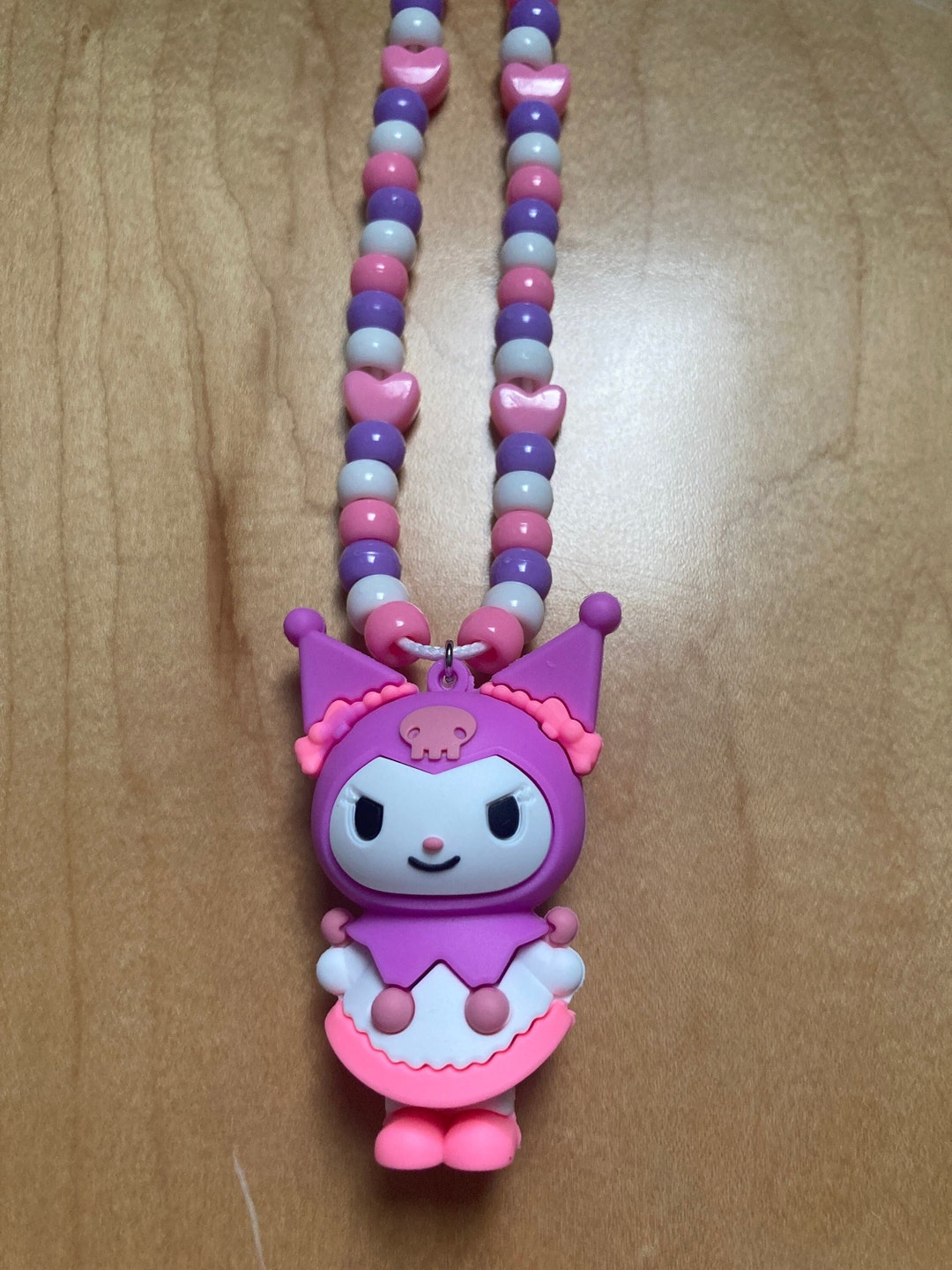 Kuromi Kandi Necklace Sanrio Bunny Rabbit Cute Bow Skull Kawaii Purple ...