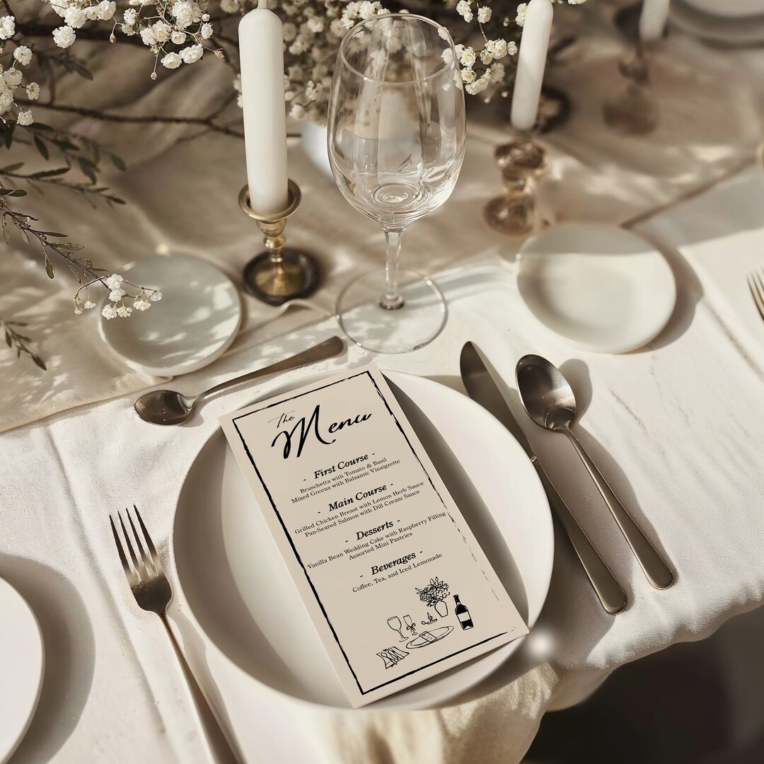 Elegant Chateau Wedding Menu Bridal Menu 4x9 Modern Wedding Menu ...