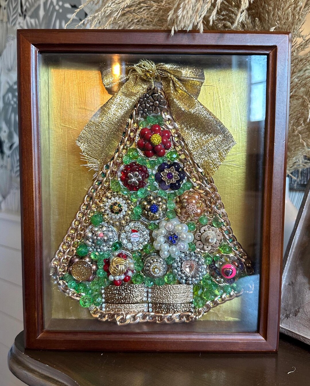 RARE Christmas Tree Shadow Box Framed Jewelry Art One of a Kind ...