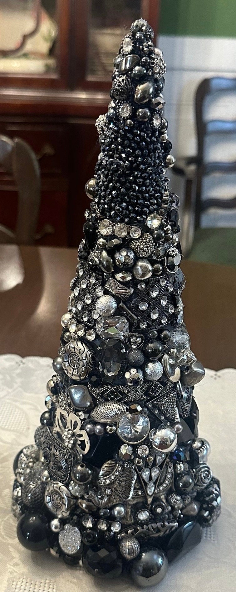 Rare One of a Kind Black & Silver Rhinestone Crystal Jeweled Tree Art ...