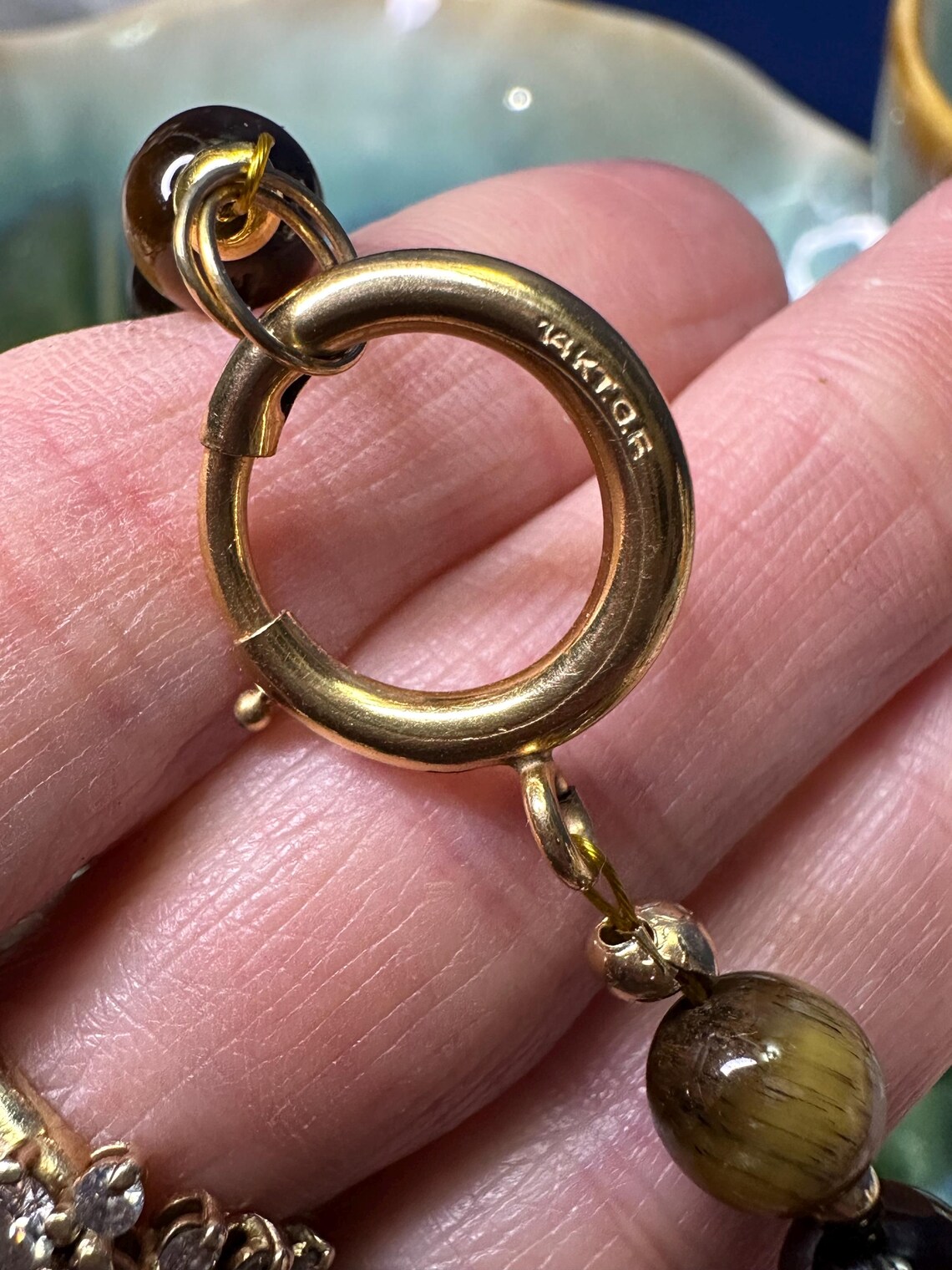 VTG Tigers Eye 14K Gold Filled Clasp & Pendant Necklace/good Luck ...