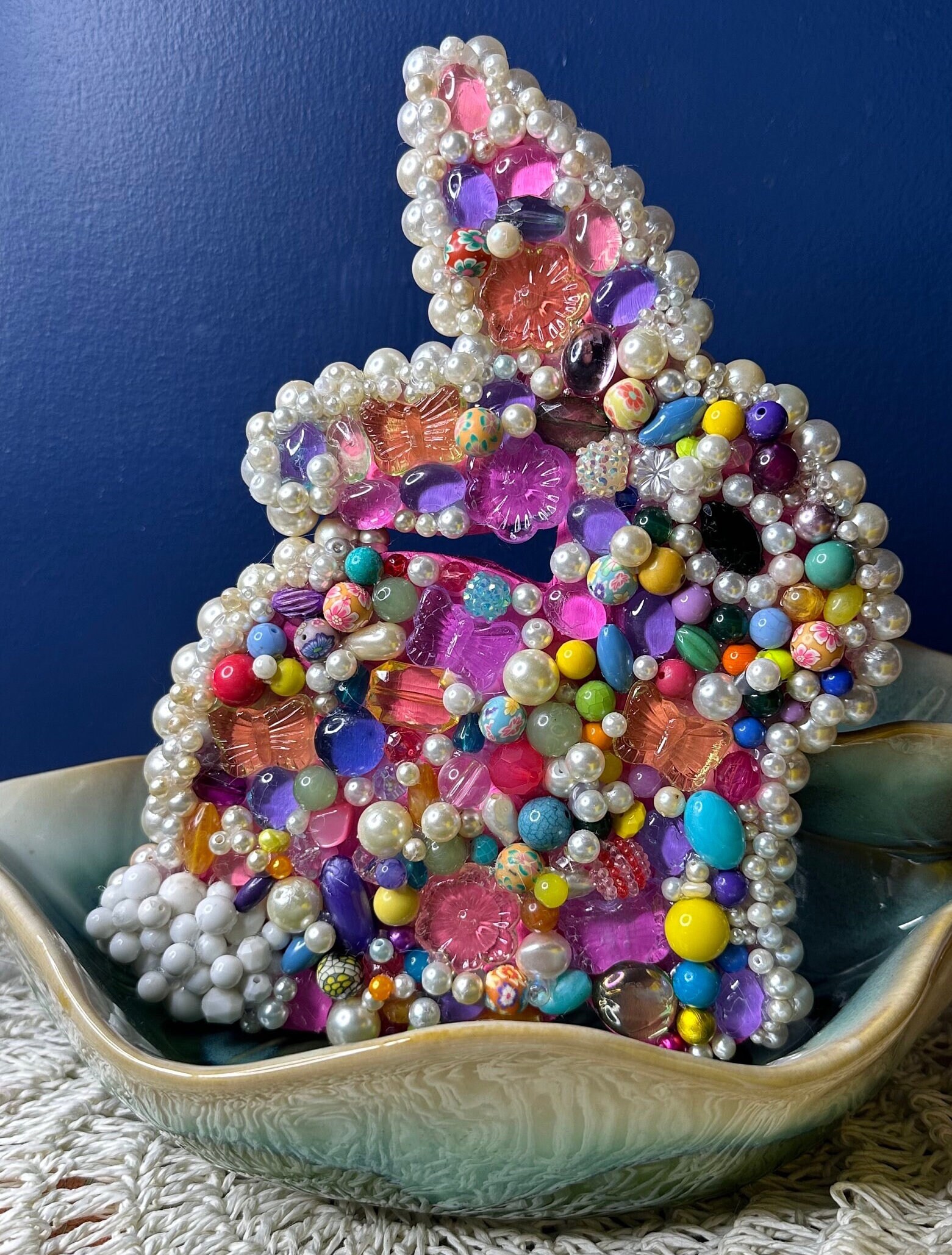 RARE One of a Kind Easter Bunny Jeweled Art With Repurposed Jewelry ...