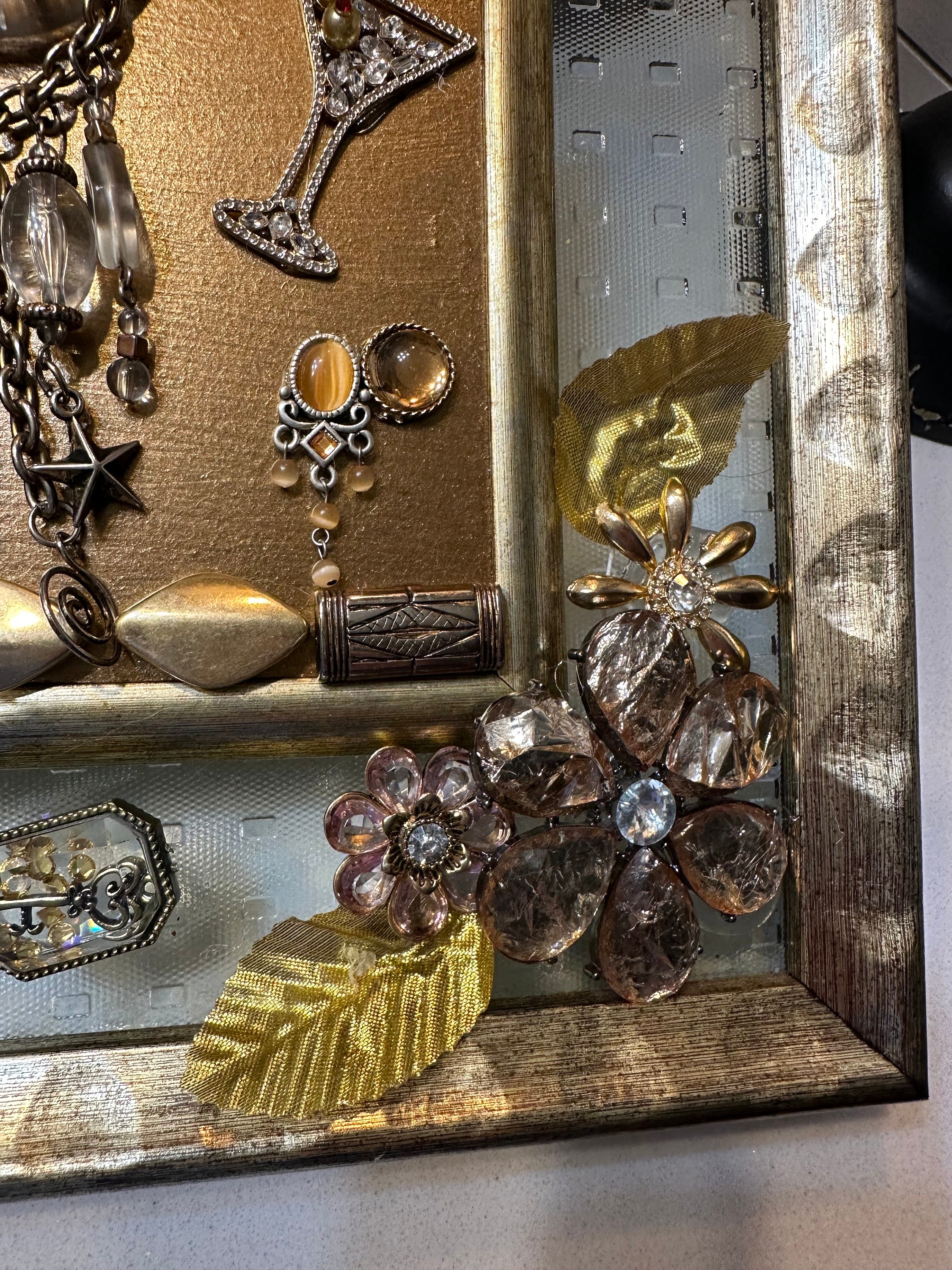 One of A Kind Rare Find Handmade Golden Jeweled & Glass Wall Art ...