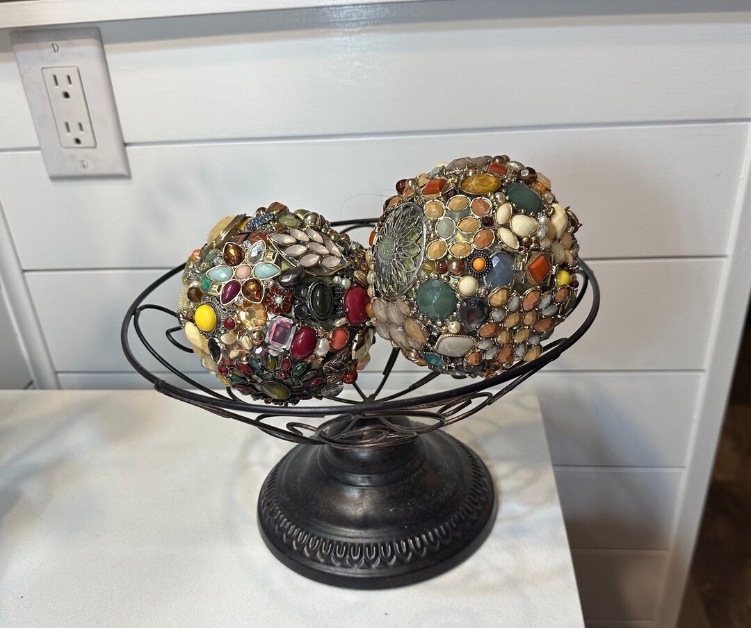 Rare Find 2 Fall Color Jeweled Round Orbs/balls All Made W/ Genuine ...