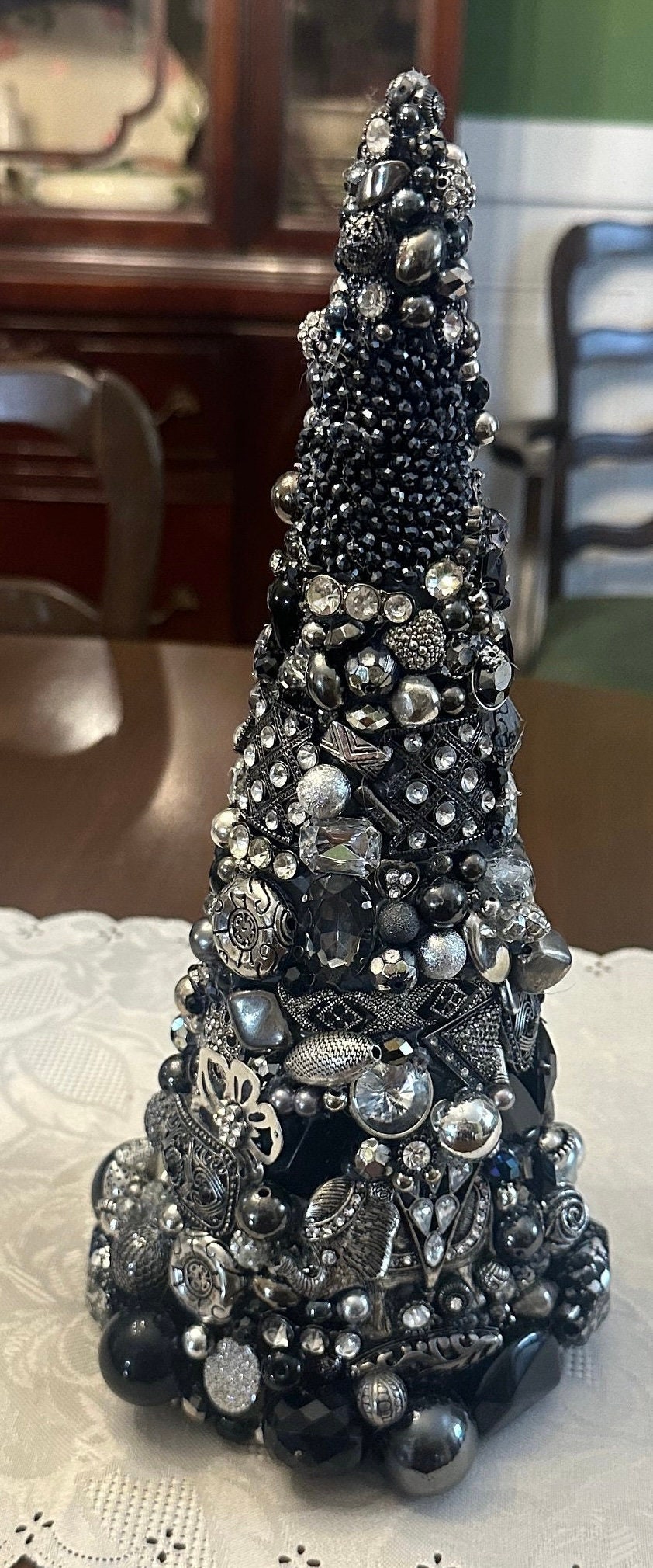 Rare One of a Kind Black & Silver Rhinestone Crystal Jeweled Tree Art ...