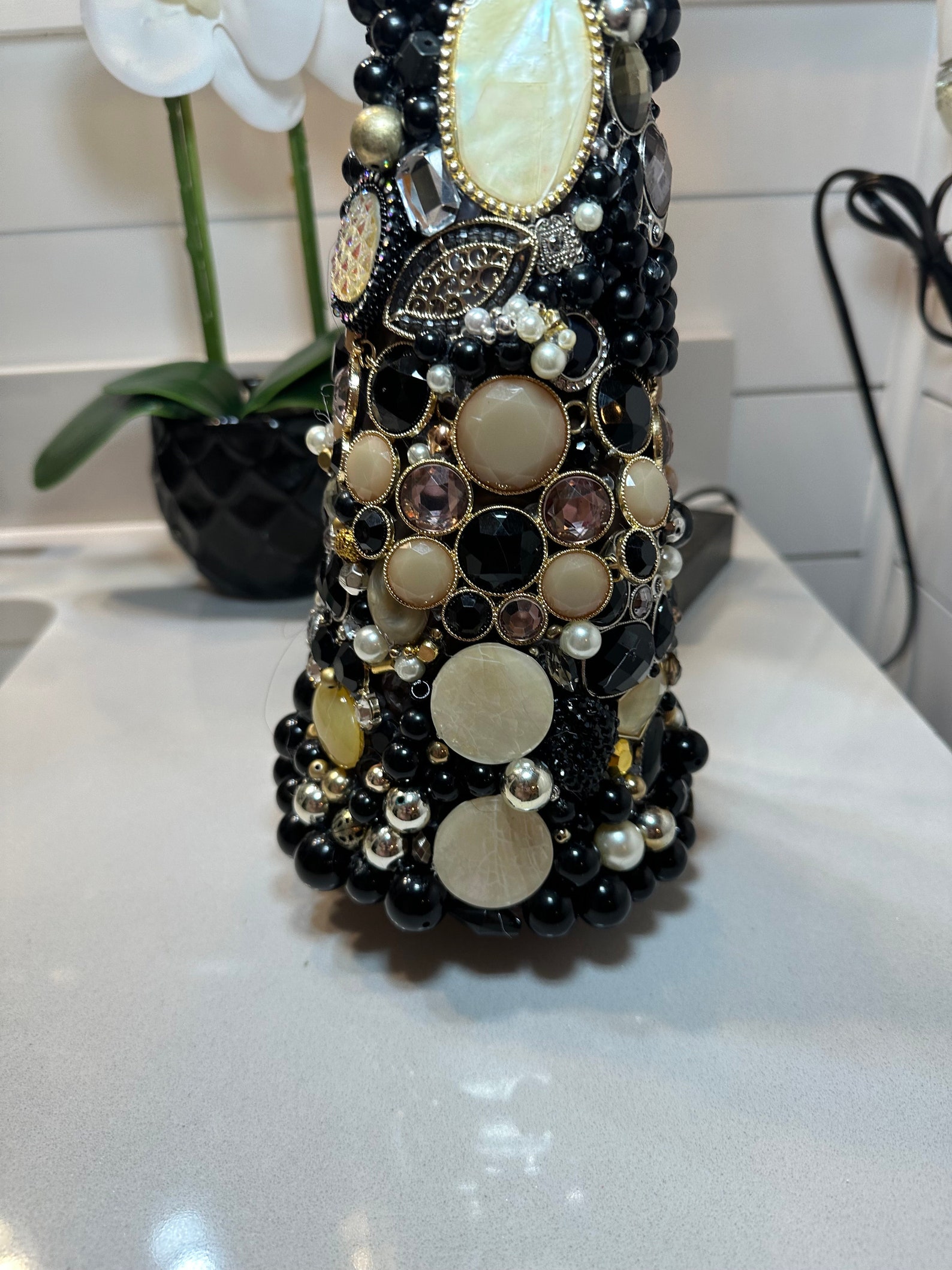 Rare Repurposed Black & Tan Rhinestone Crystal Jeweled Tree Art Topiary ...