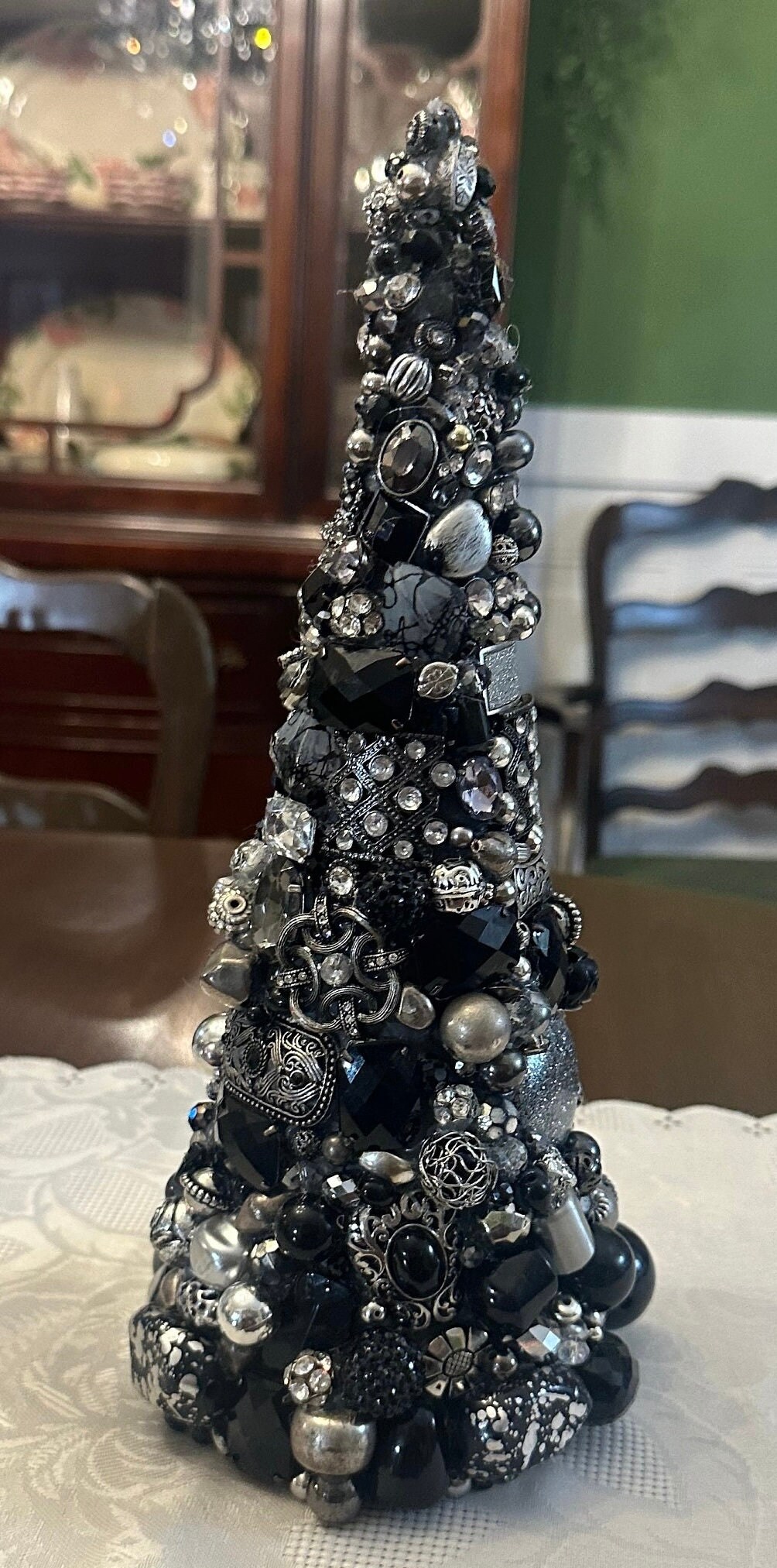 Rare One of a Kind Black & Silver Rhinestone Crystal Jeweled Tree Art ...