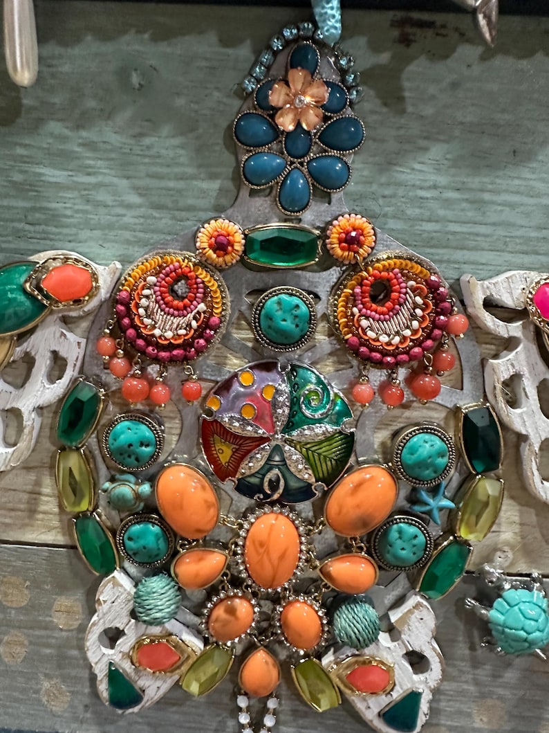 Rare One of a Kind Handmade Wall Jewelry Art Picture Sea Turtles ...