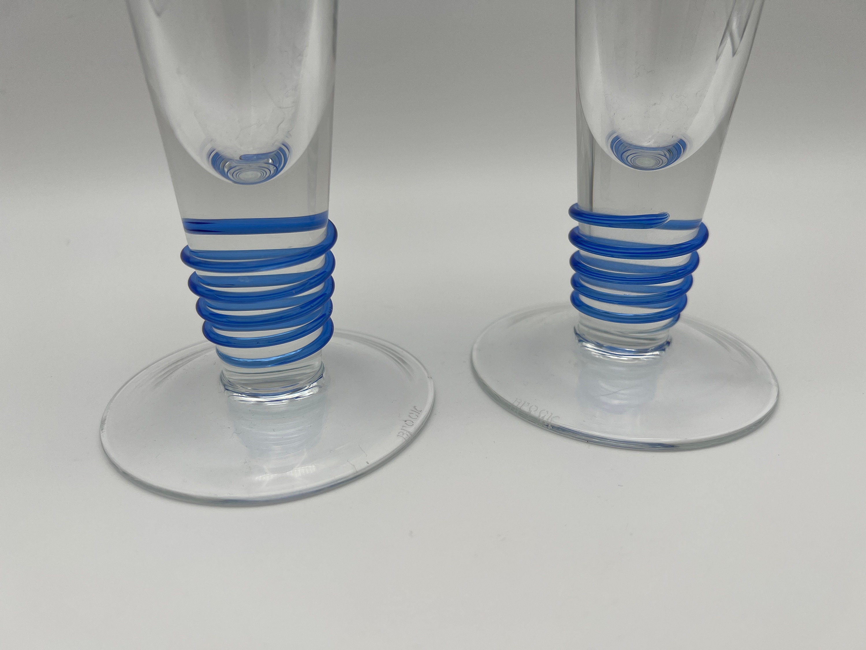 Vintage BLOCK Crystal Champagne Toasting Flutes With Blue Twist on Stem ...