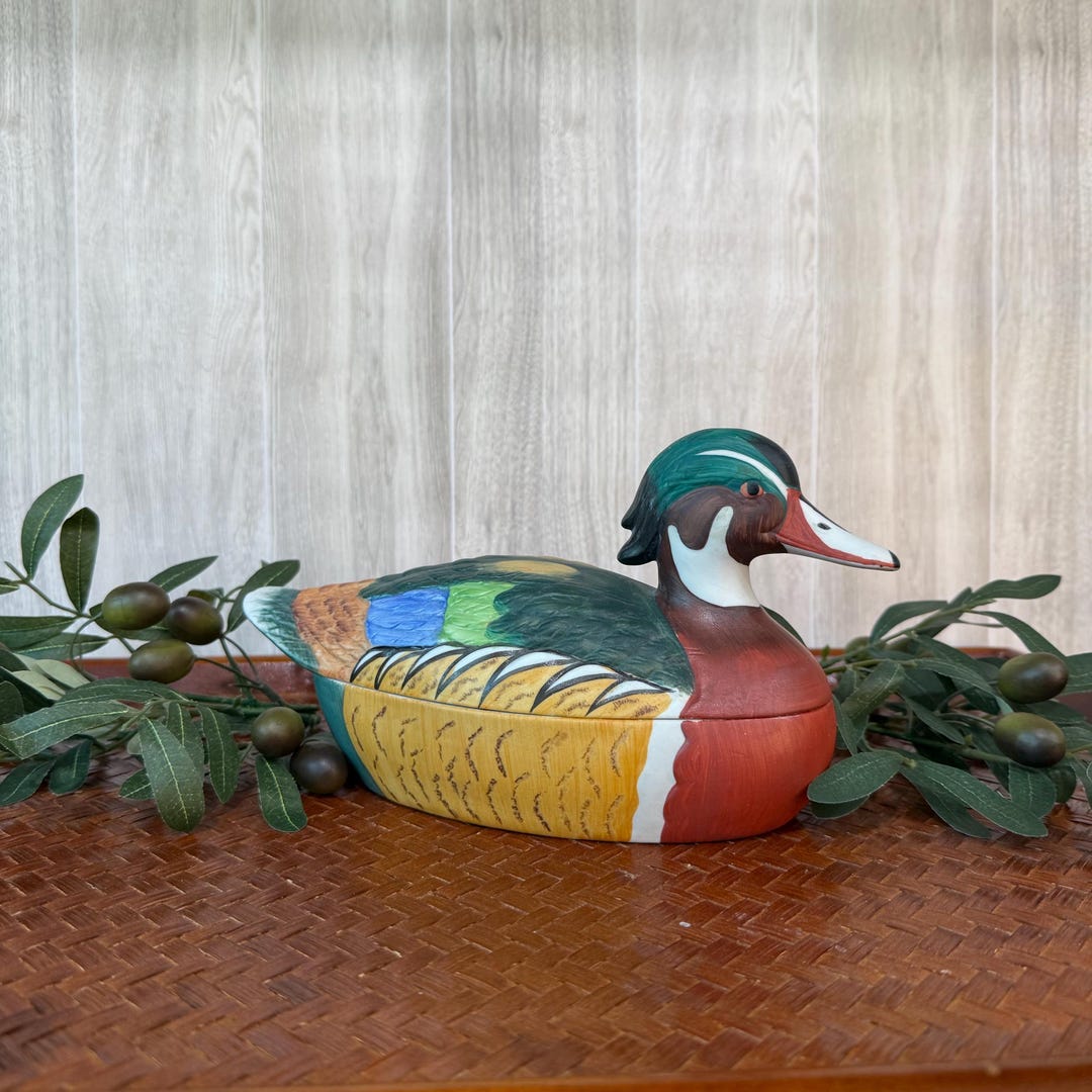 Porcelain Wood Duck Trinket Box - Etsy