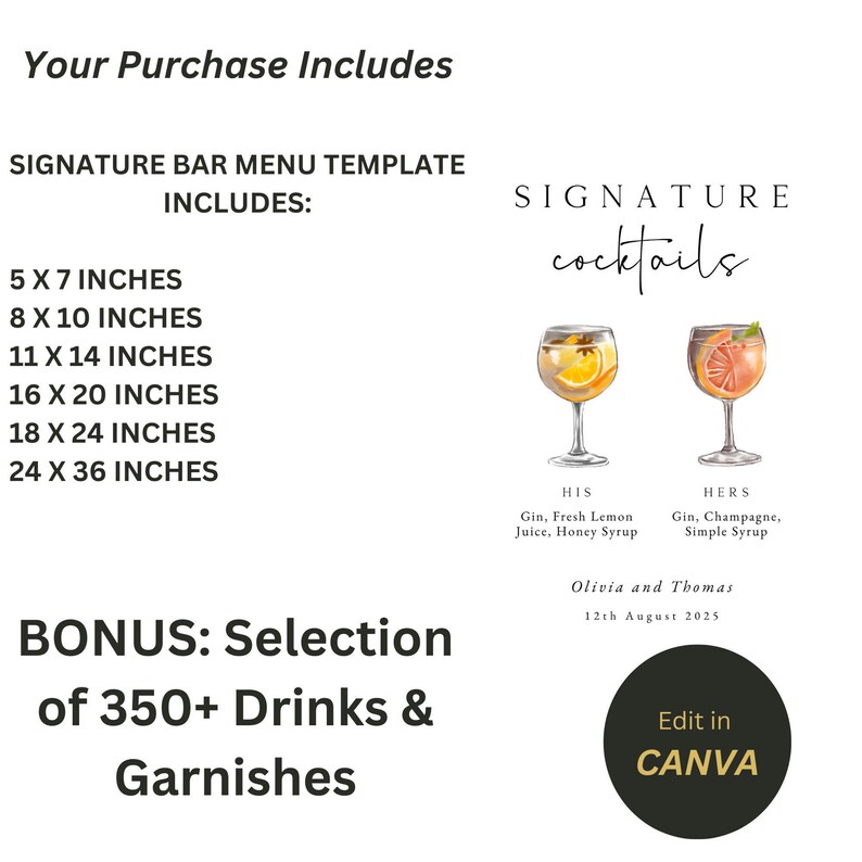 Editable Bar Menu Template, Custom Wedding Drinks Menu Sign Download ...