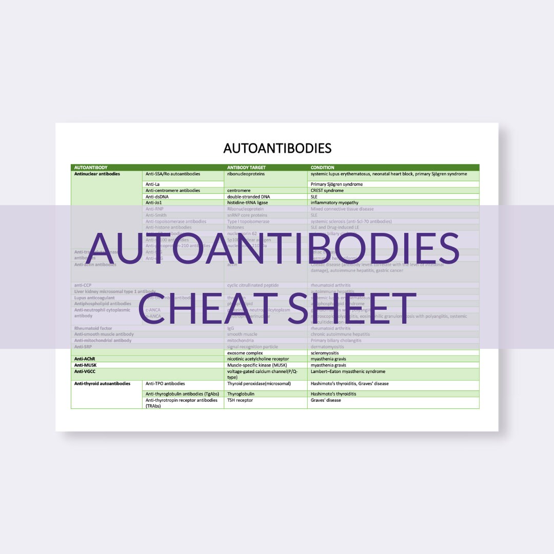 Autoantibodies Cheat Sheet - Etsy