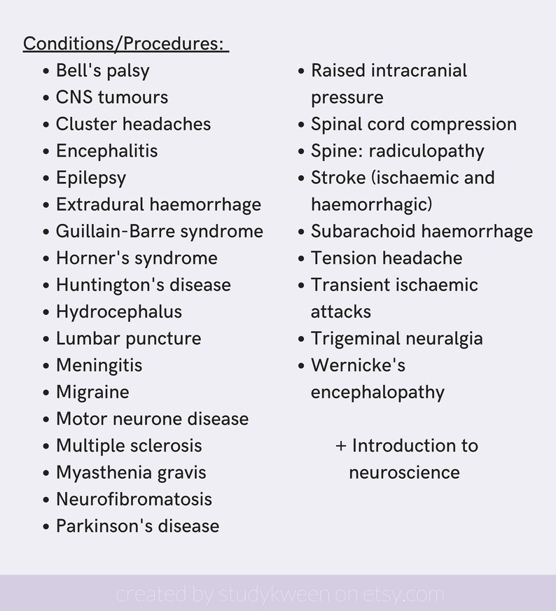 Neurology/neuroscience Conditions With Flashcards Medical School Study ...