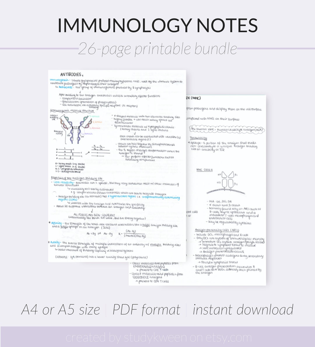 Immunology Medical School Study Guide Notes - Etsy
