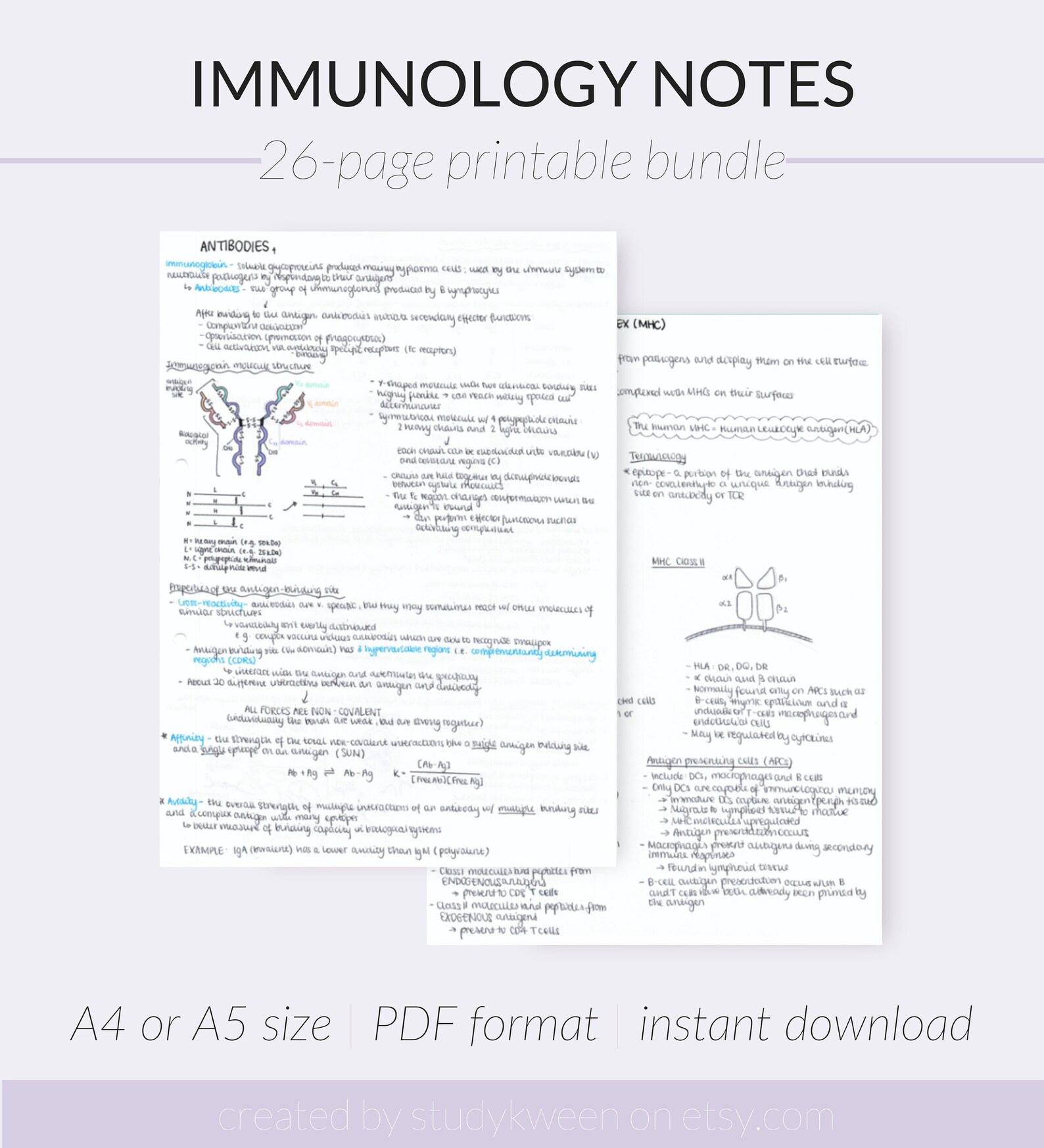Immunology Medical School Study Guide Notes - Etsy