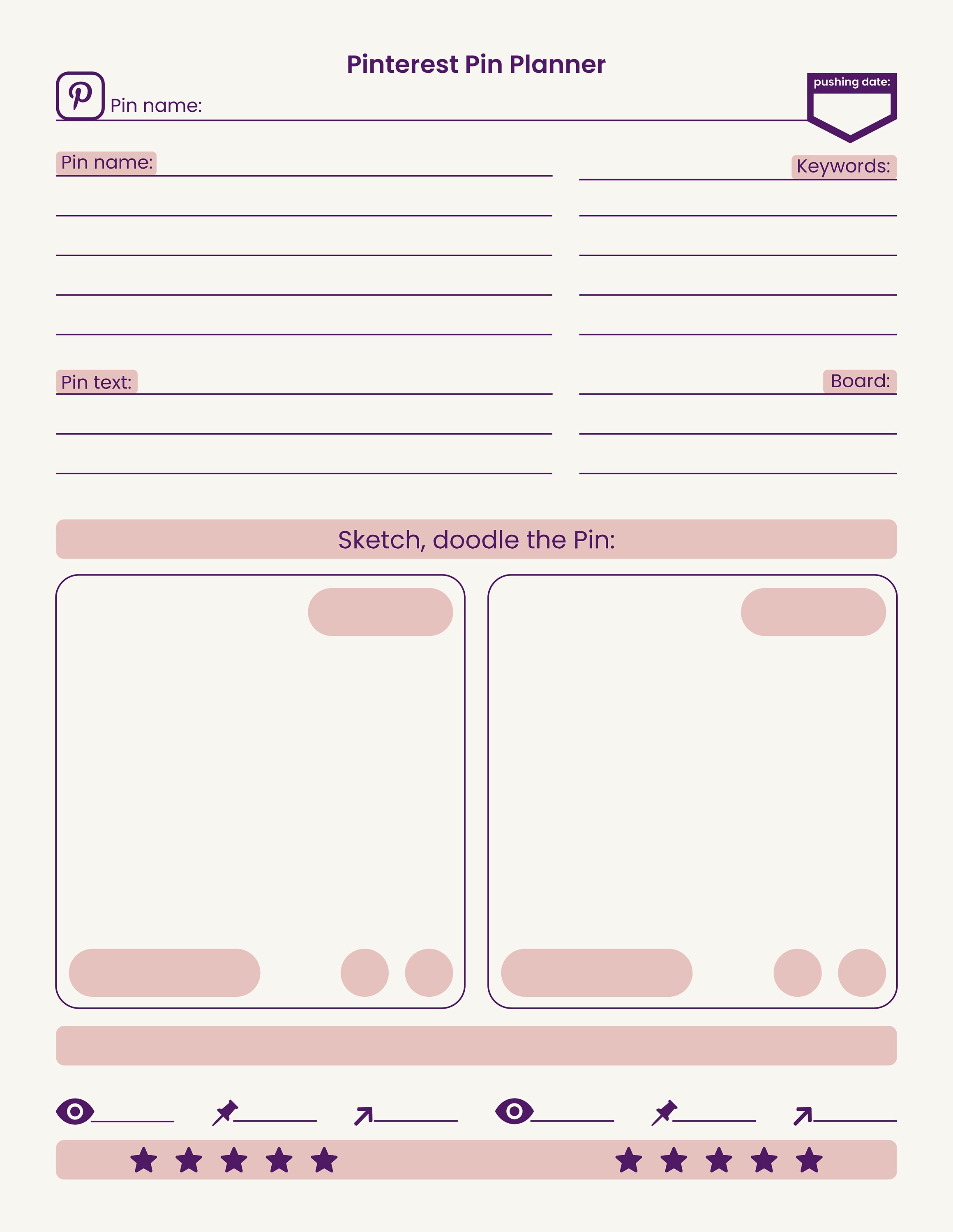 Pinterest Printable Planner, Social Media Organizer, Pinterest Pin ...