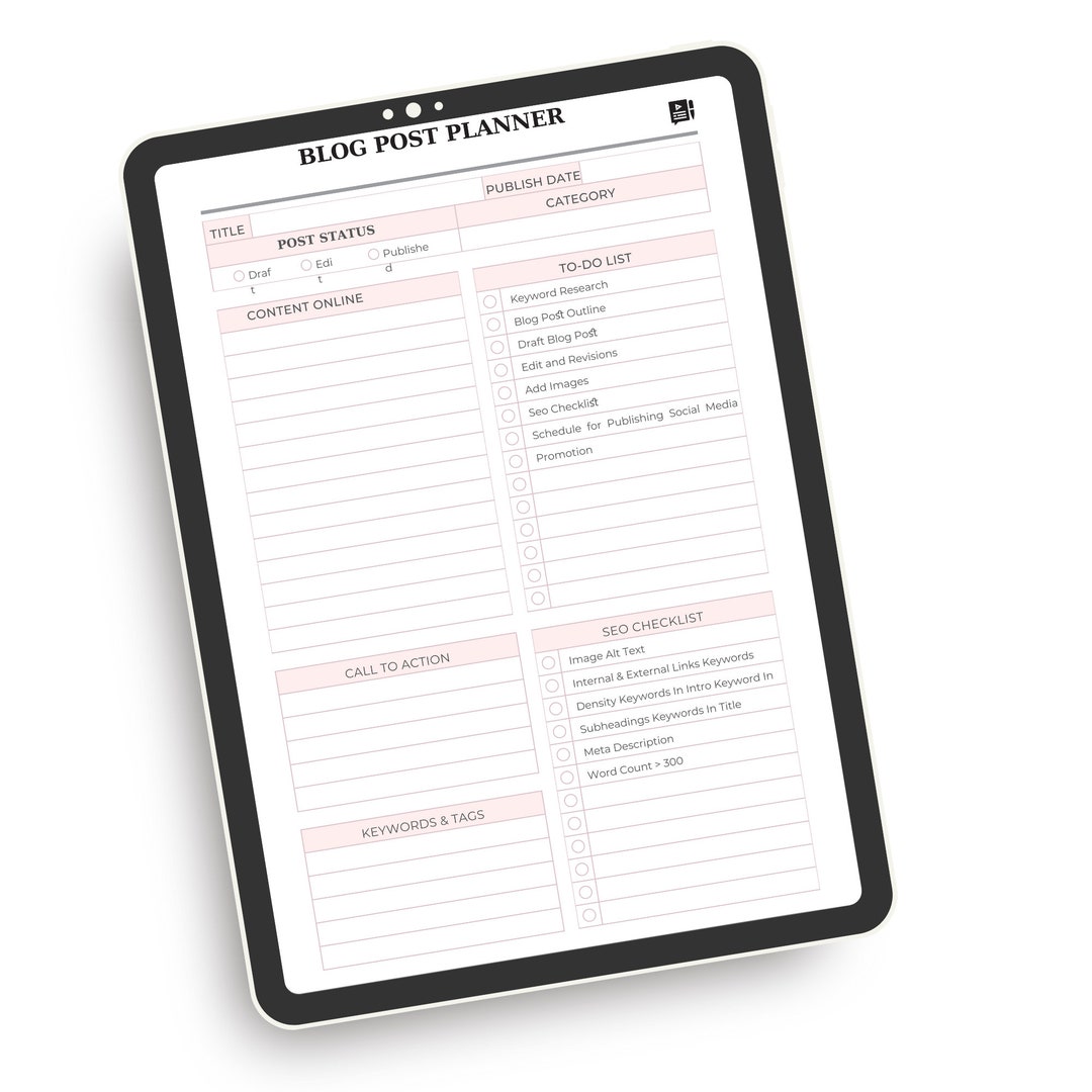Blog Post Planner, Blog Post Checklist, Blogger Planner, Blog Content ...