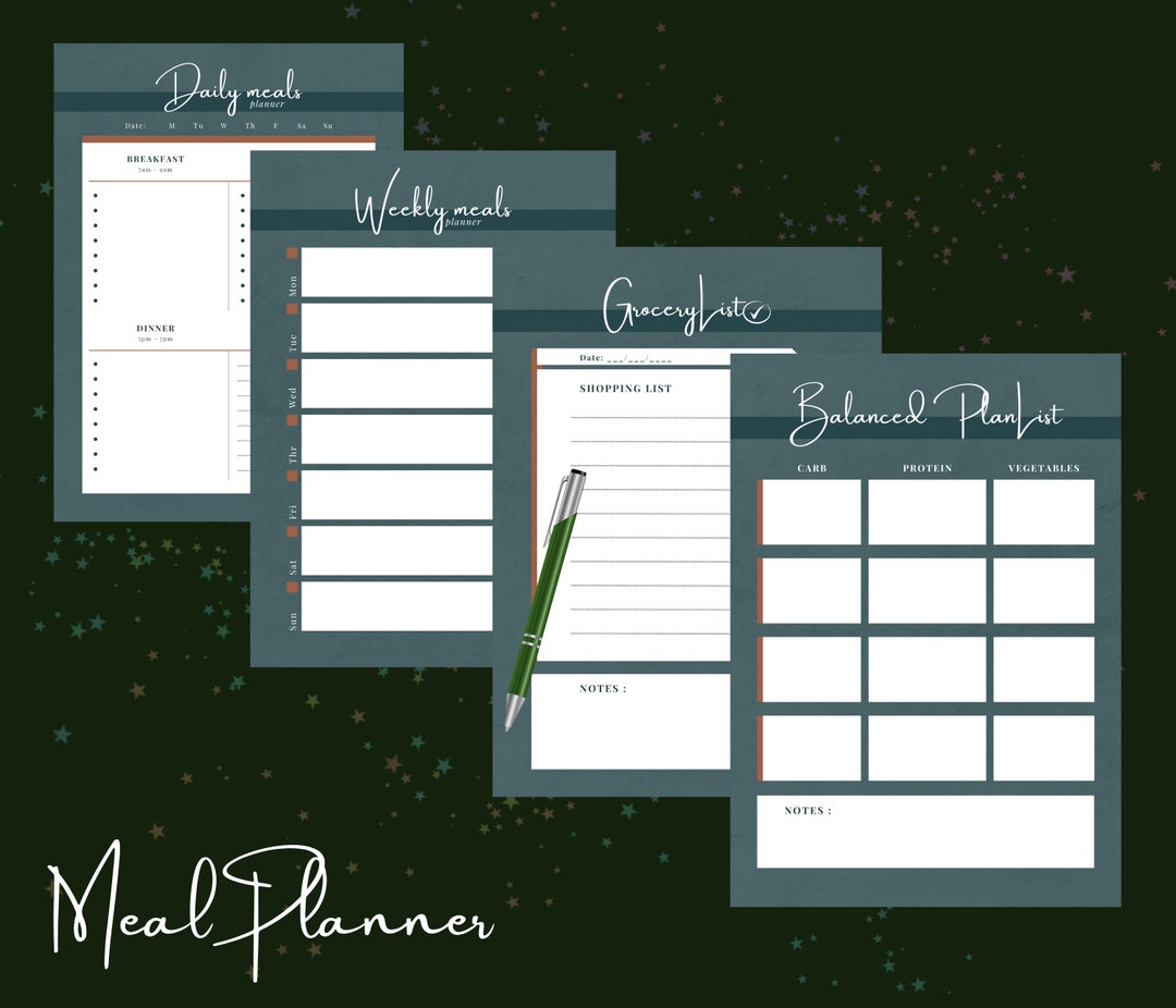 Dark Green Texture Modern Meal Planner, Meal Planner Printable, Adhd ...