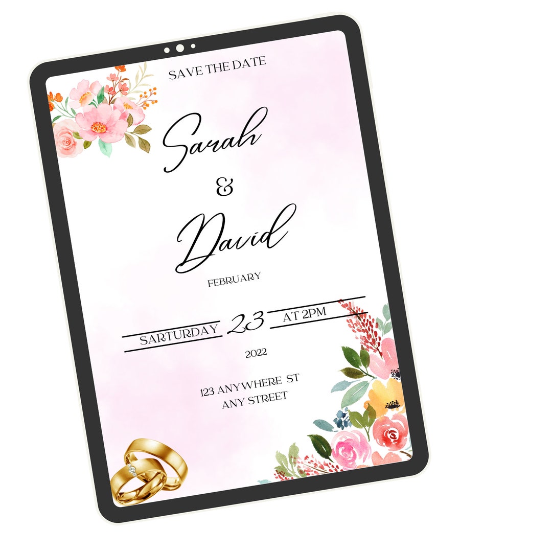 Elegant Floral Wedding Card Template, Editable Canva Design (instant ...