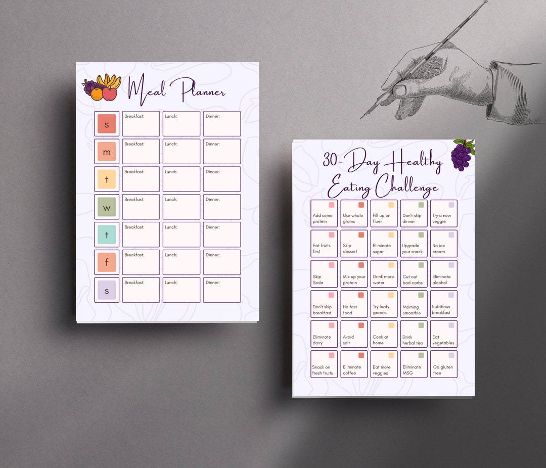 Violet Colorful Illustration Healthy Meal Planner, Weekly/daily Meal ...