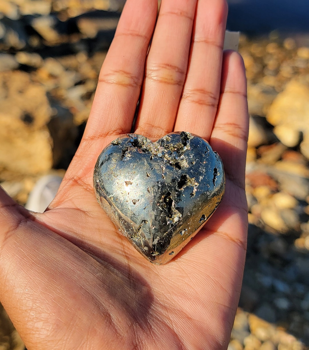 Spiritual Pyrite Heart Shaped Palm Stone - Metaphysical Crystal for ...