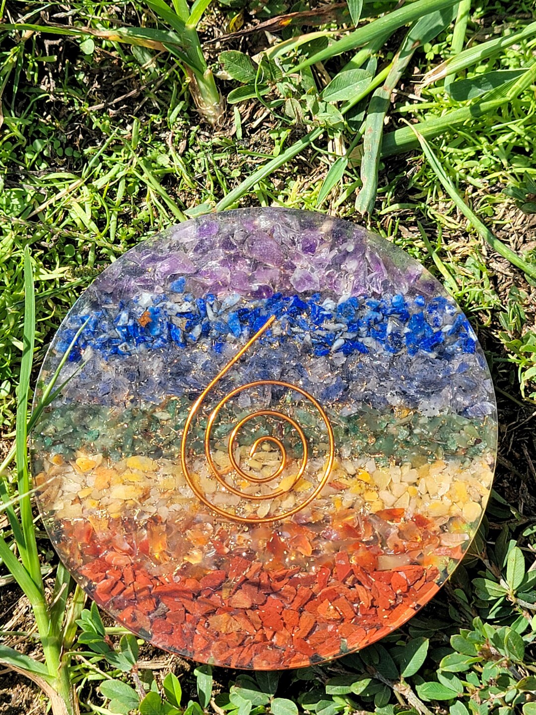 Chakra Crystal Coaster: Copper Spiral, Amethyst, Lapis Lazuli - Etsy