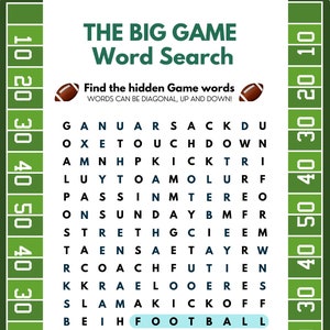 The Big Game Football Word Search, Classroom Games, Teacher, Party ...