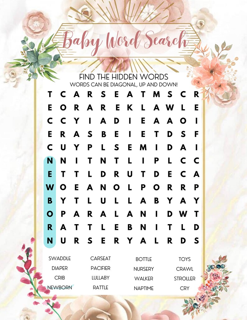 Baby Shower Flowers Floral Word Search, Printable Games - Etsy