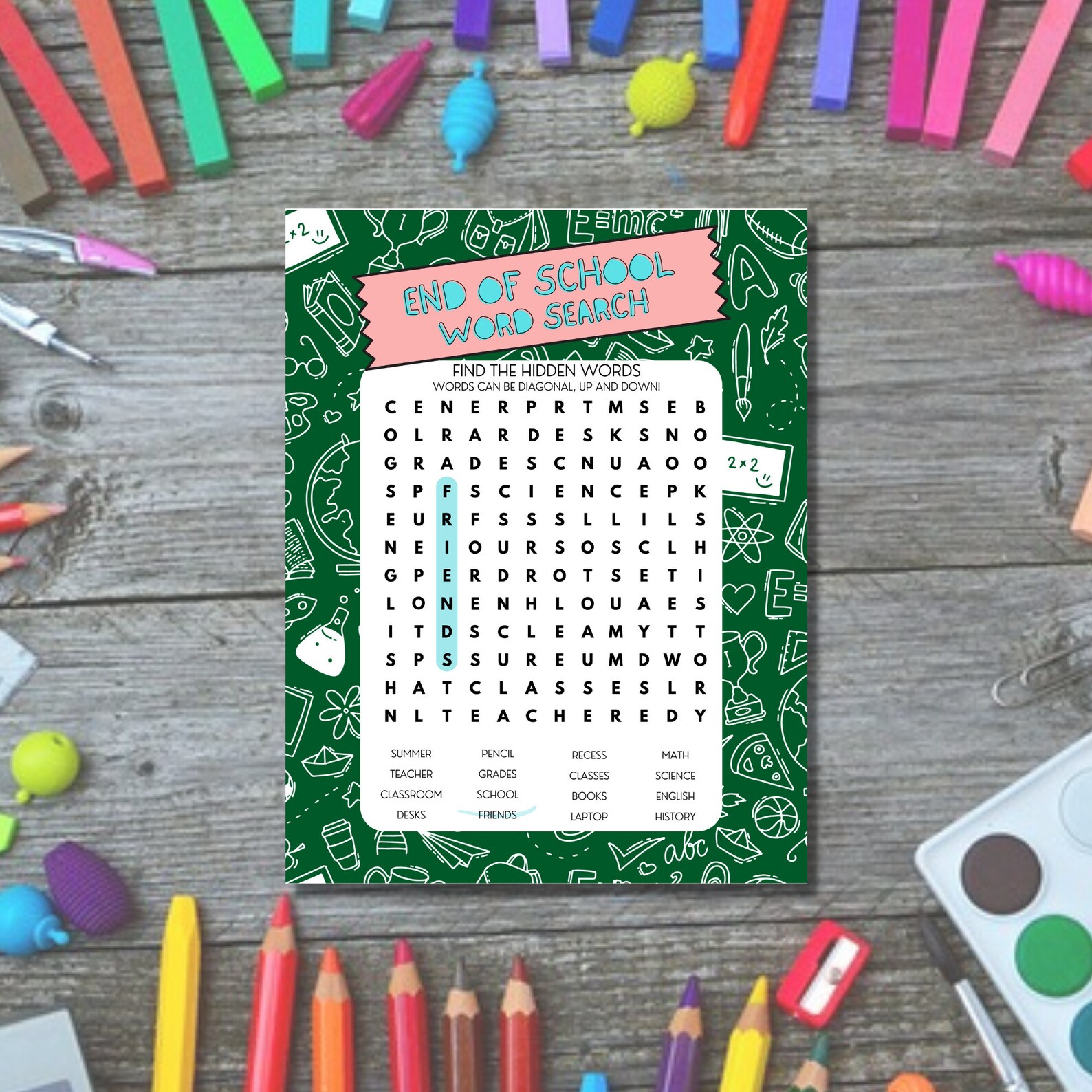 End of School Word Search, Printable School Kid Adult Games - Etsy